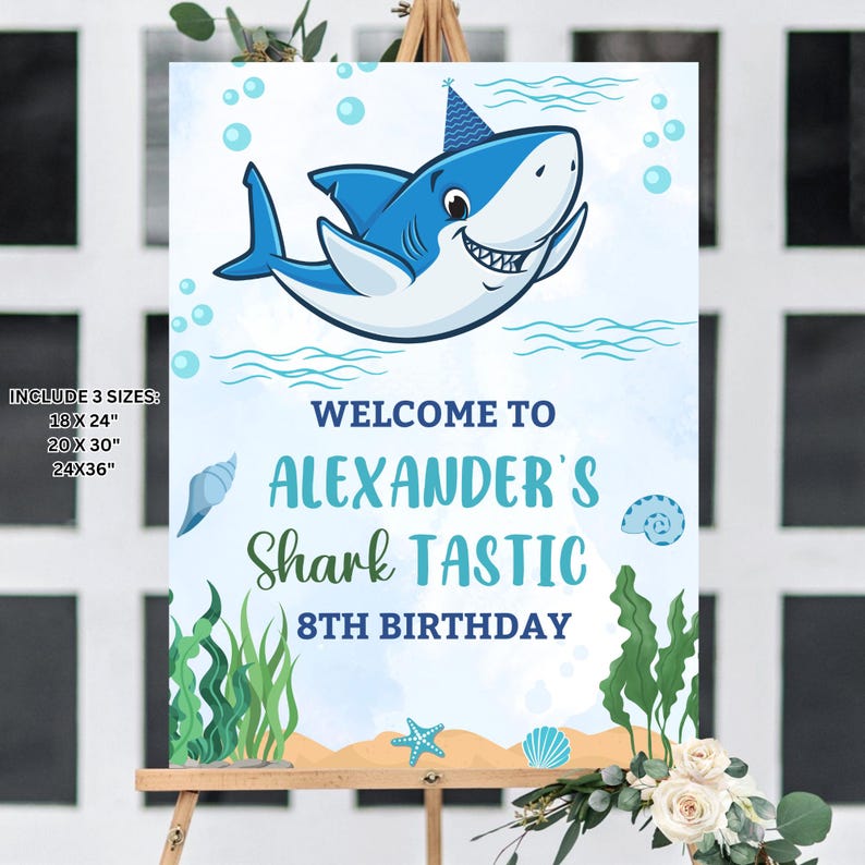 Editable Shark Birthday Welcome Sign, Sharktastic Birthday, Ocean ...