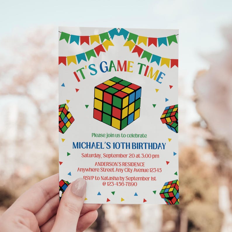 Rubiks Cube Birthday Invitation, Boy Puzzle Cube Invite, Boy Birthday ...