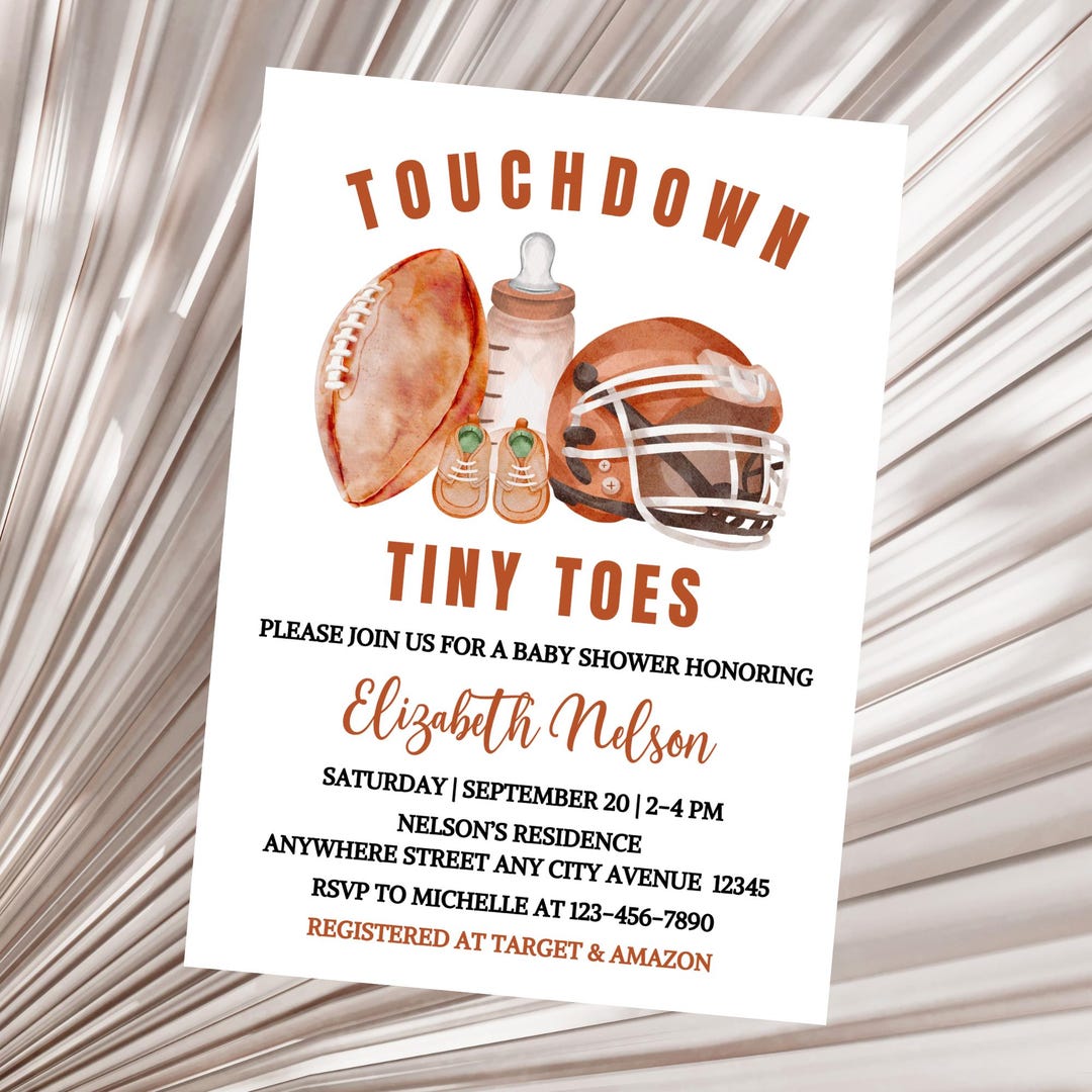 Editable Touchdown Tiny Toes Baby Shower Invitation, Football Baby ...