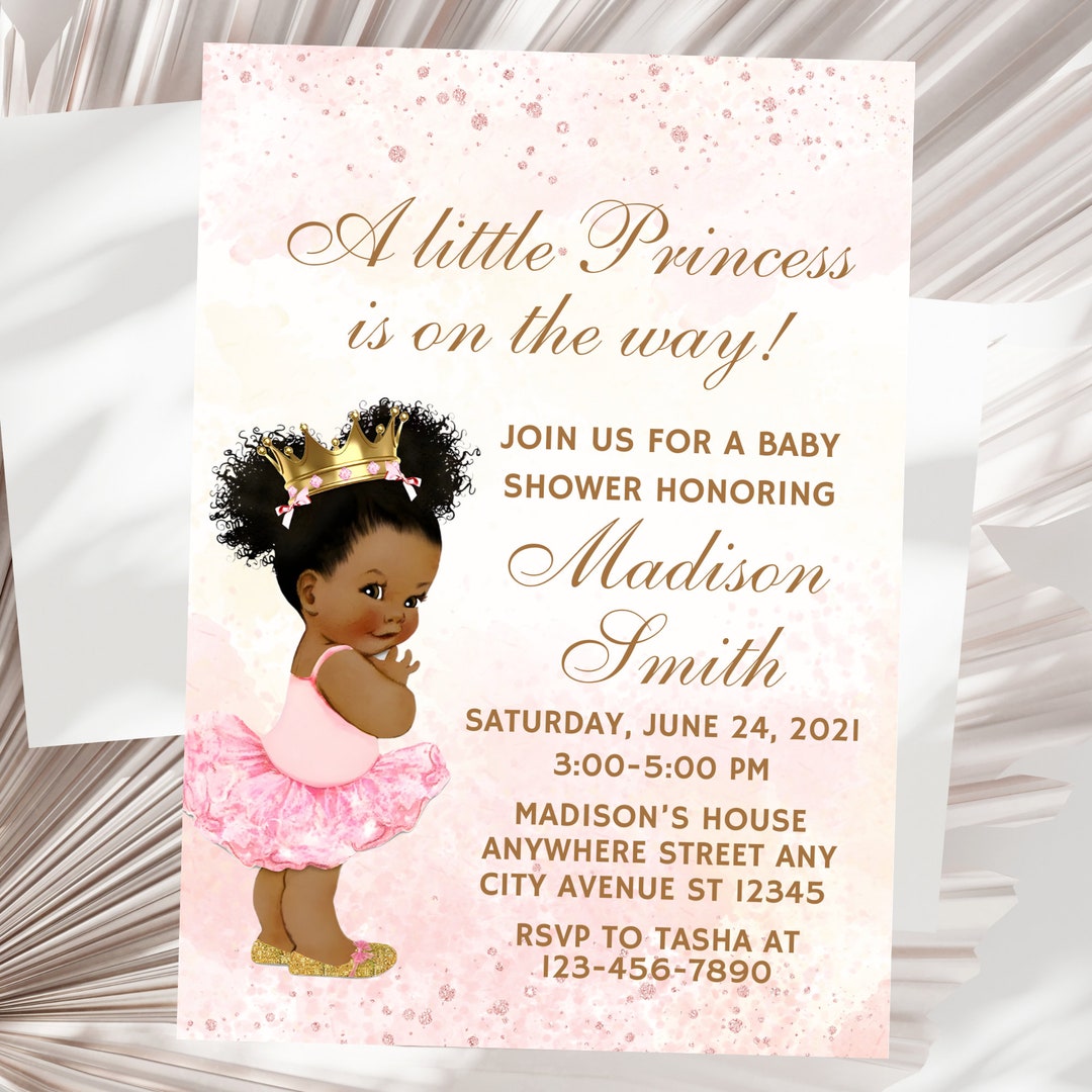 Princess Baby Shower Invitation, Afro Princess Baby Shower Invites ...