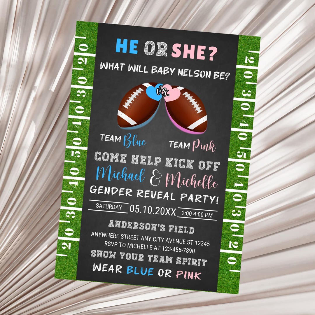 Football Gender Reveal Invitation EDITABLE Football Invitation Gender ...