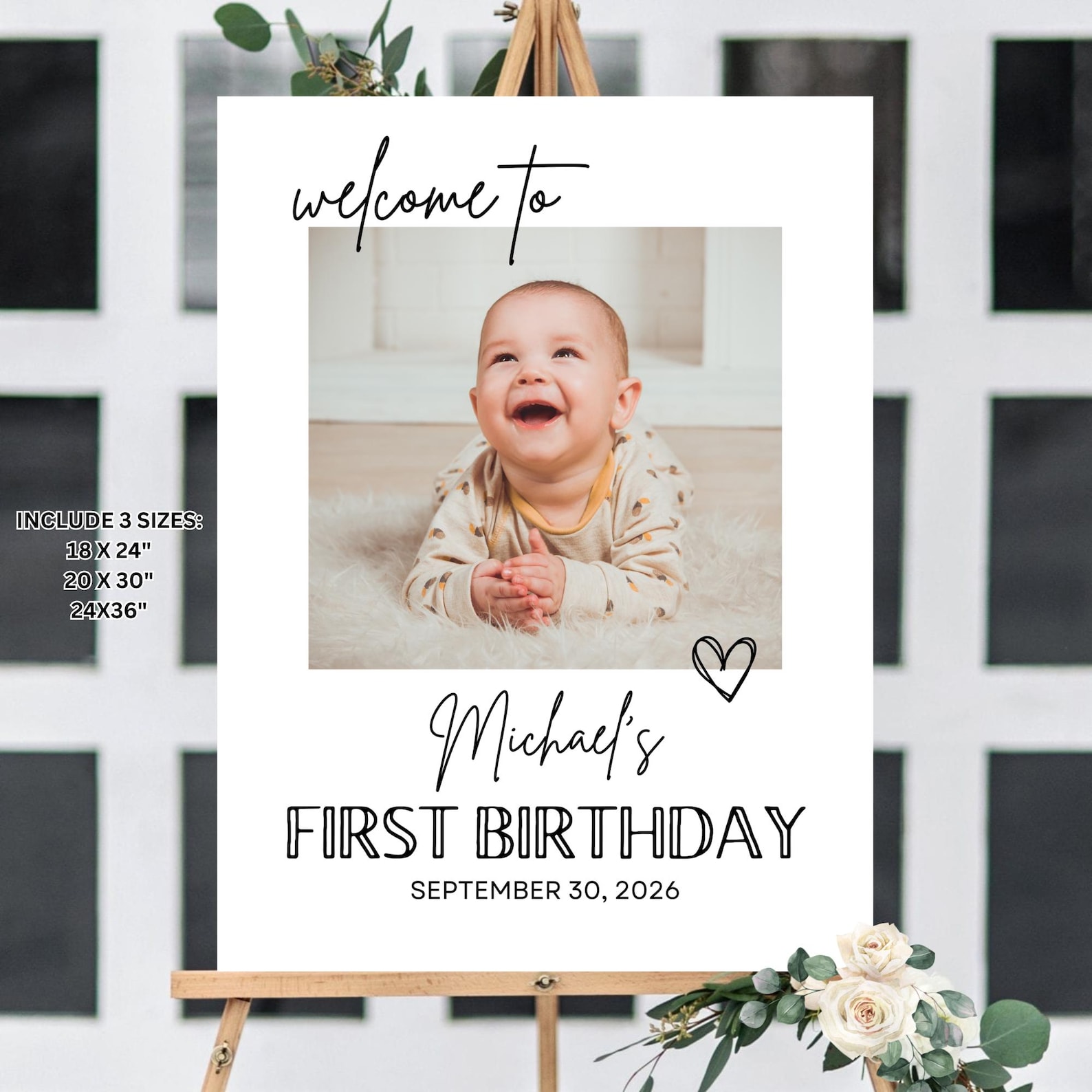 Editable First Birthday Welcome Sign, Modern Photo Birthday Welcome ...