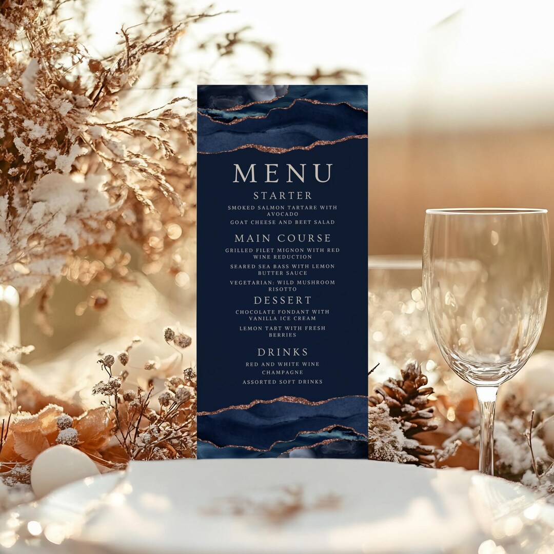 Navy Blue Menu Card, Table Menu, Birthday Menu Card, Wedding Menu ...