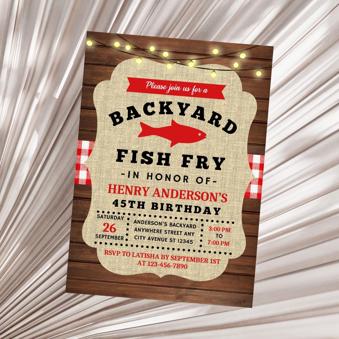 Editable Backyard Fish Fry Birthday Invitation, Adult Party Invite ...