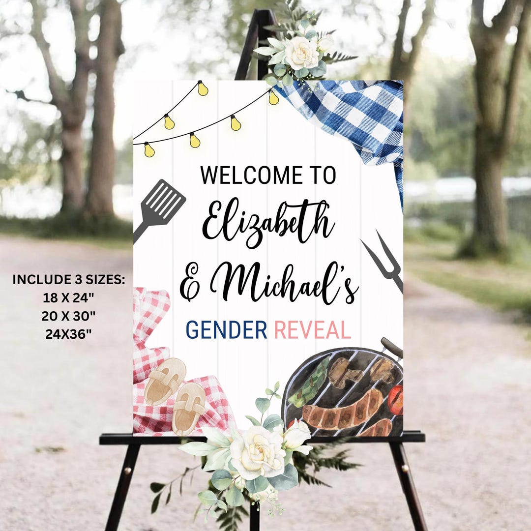 Editable Baby-q Gender Reveal Welcome Sign, Barbeque Gender Reveal Sign ...