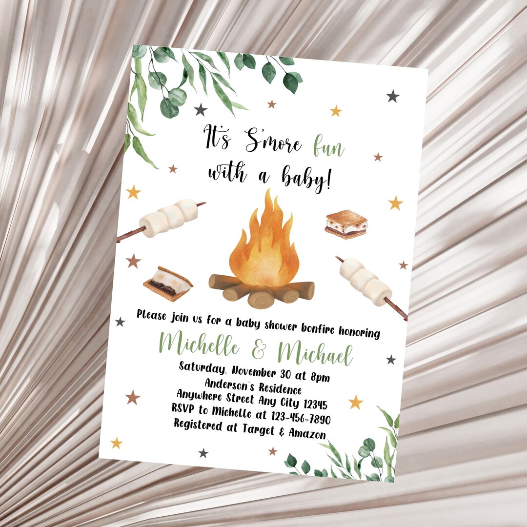 Editable S'more Baby Shower Invitation, Camping Baby Shower, Bonfire ...
