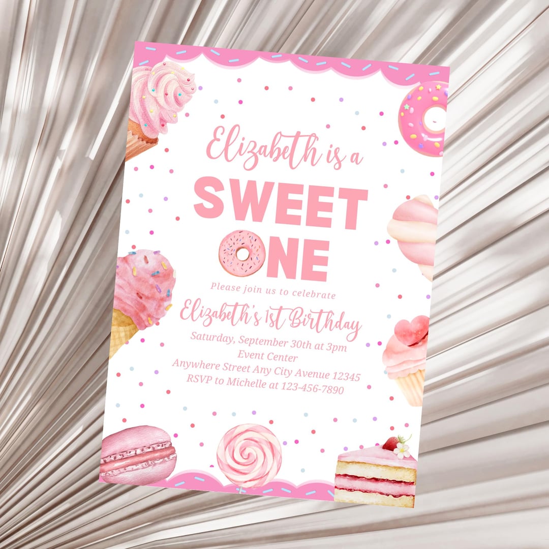 Editable Sweet One Birthday Invitation, Sweet One Party Invitation, 1st ...