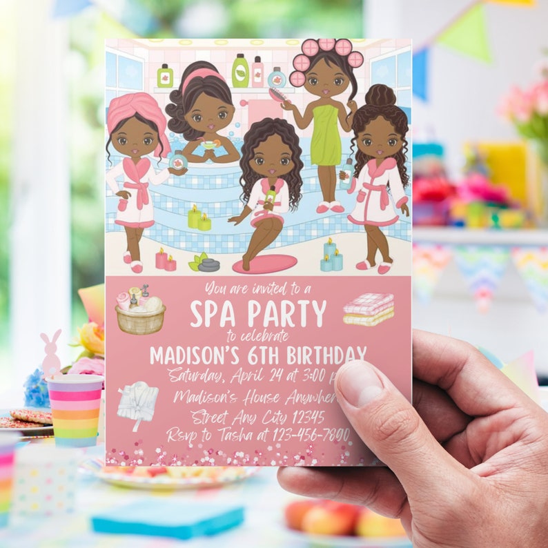 Spa Party Invitation for Birthday, African American Spa Party ...