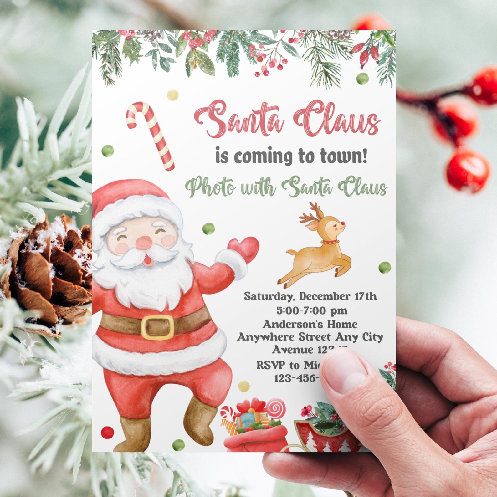 Editable Photo With Santa Invitation, Christmas Party Invite, Holiday ...