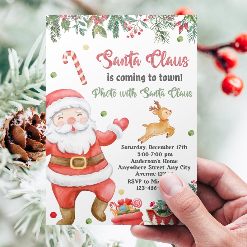 Editable Photo With Santa Invitation, Christmas Party Invite, Holiday ...