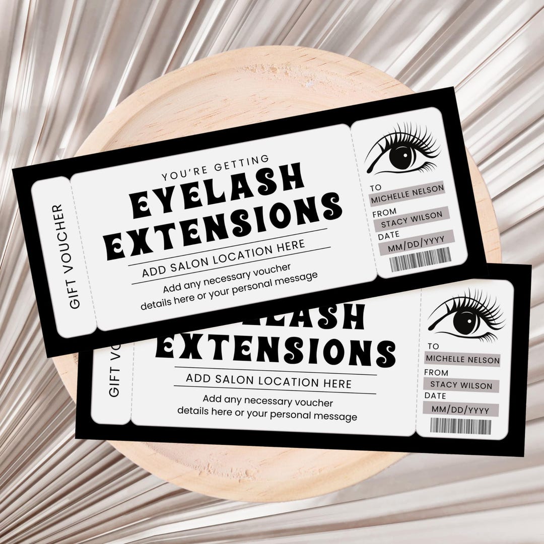 Eyelash Extensions Ticket Gift Voucher, Lash Extensions Gift ...