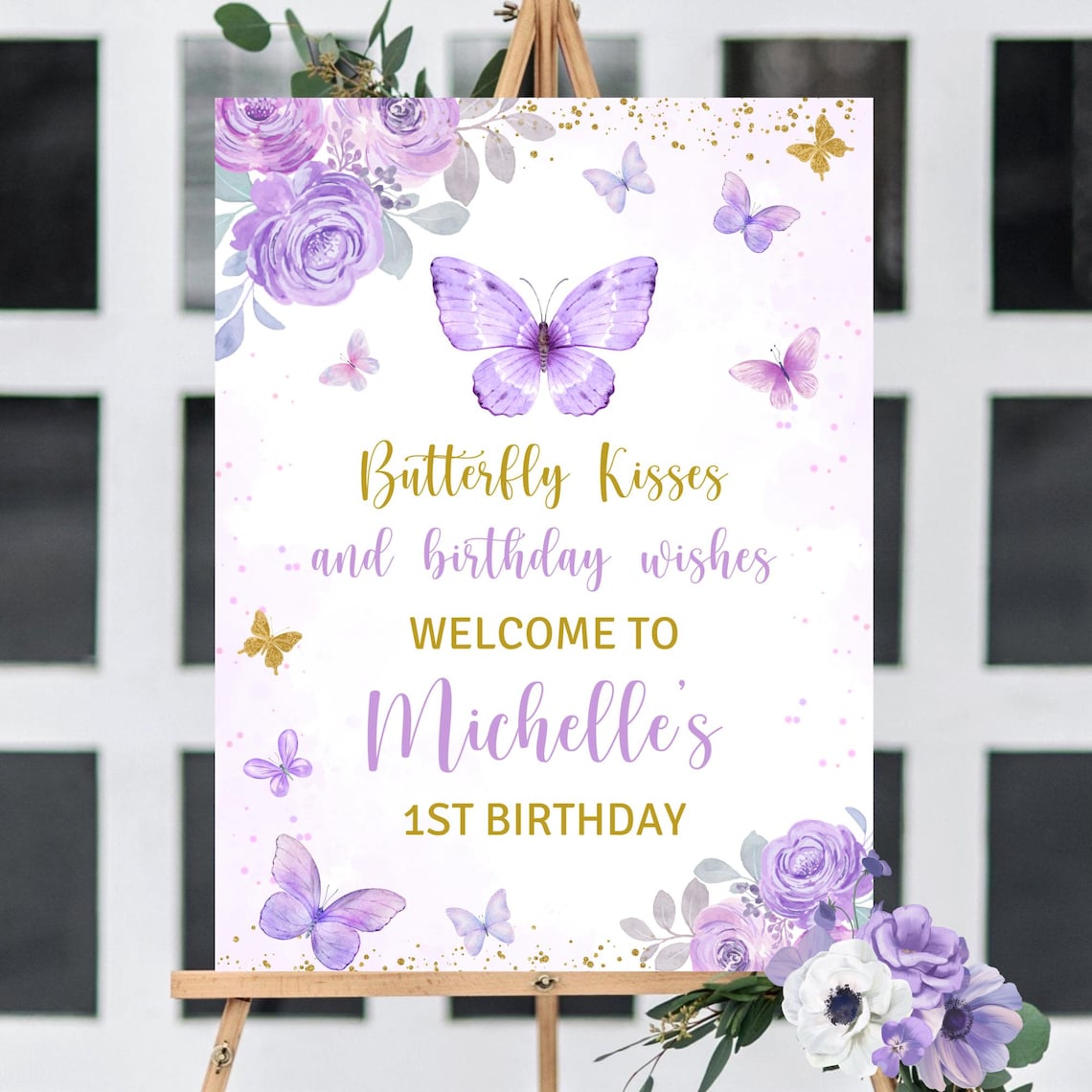 Butterfly Birthday Welcome Sign,purple Butterfly Birthday Welcome Board ...