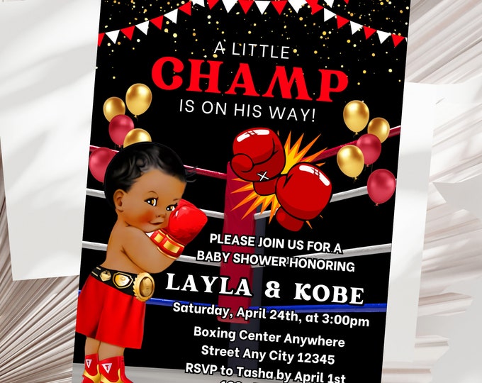 Boxing Ticket Invitation, Knockout Invite, Boxing Baby Shower Party ...