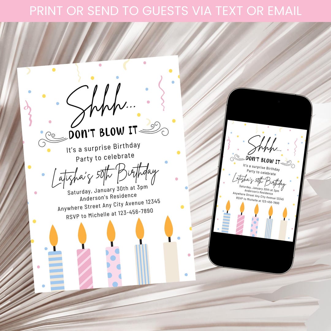 Surprise Birthday Invitation, Funny Birthday Invitation, Candle ...