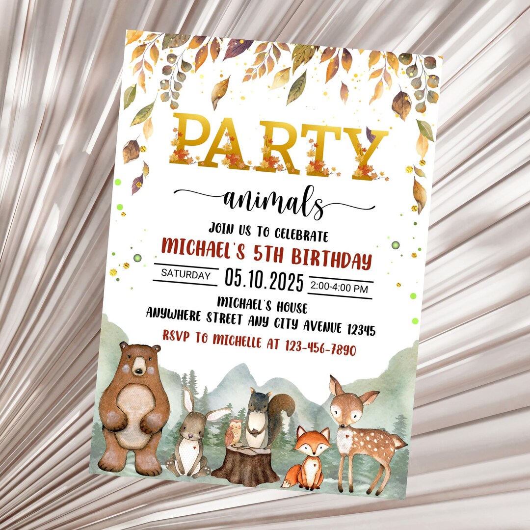 Editable Fall Woodland Birthday Invitation, Woodland Party Animals ...