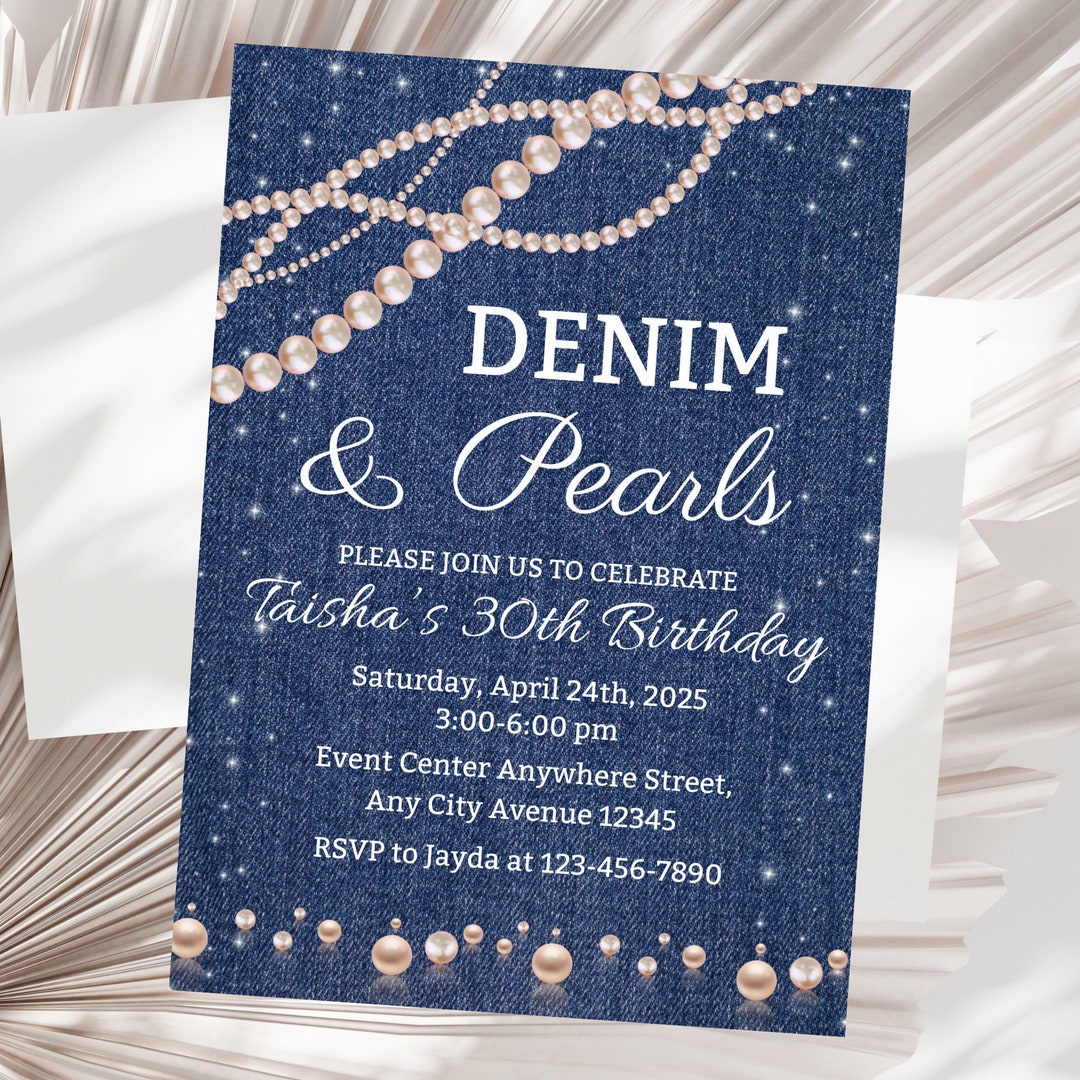 Denim and Pearls Birthday Invitation Template Editable Denim Birthday ...