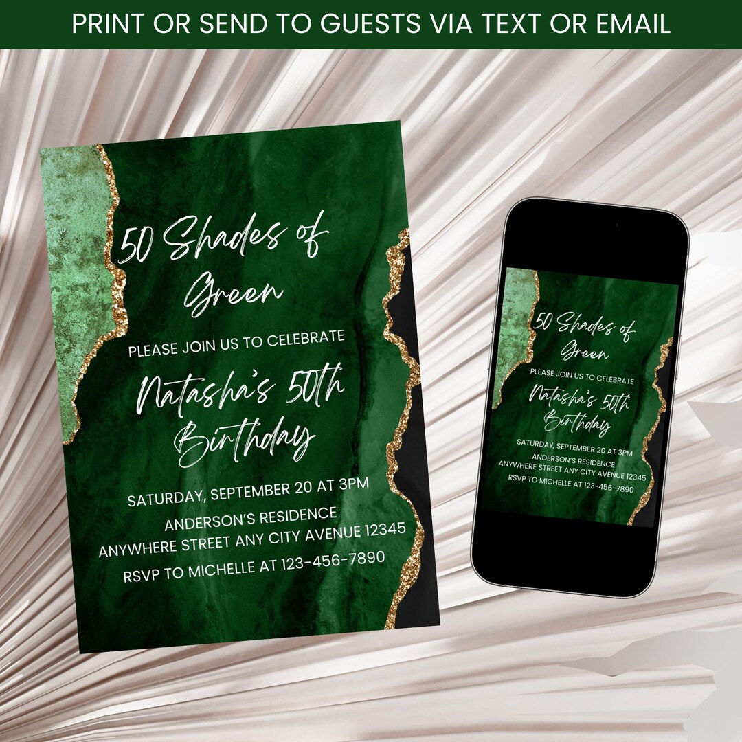 Shades of Green Birthday Invitation, Adult Shade of Green Invitation ...