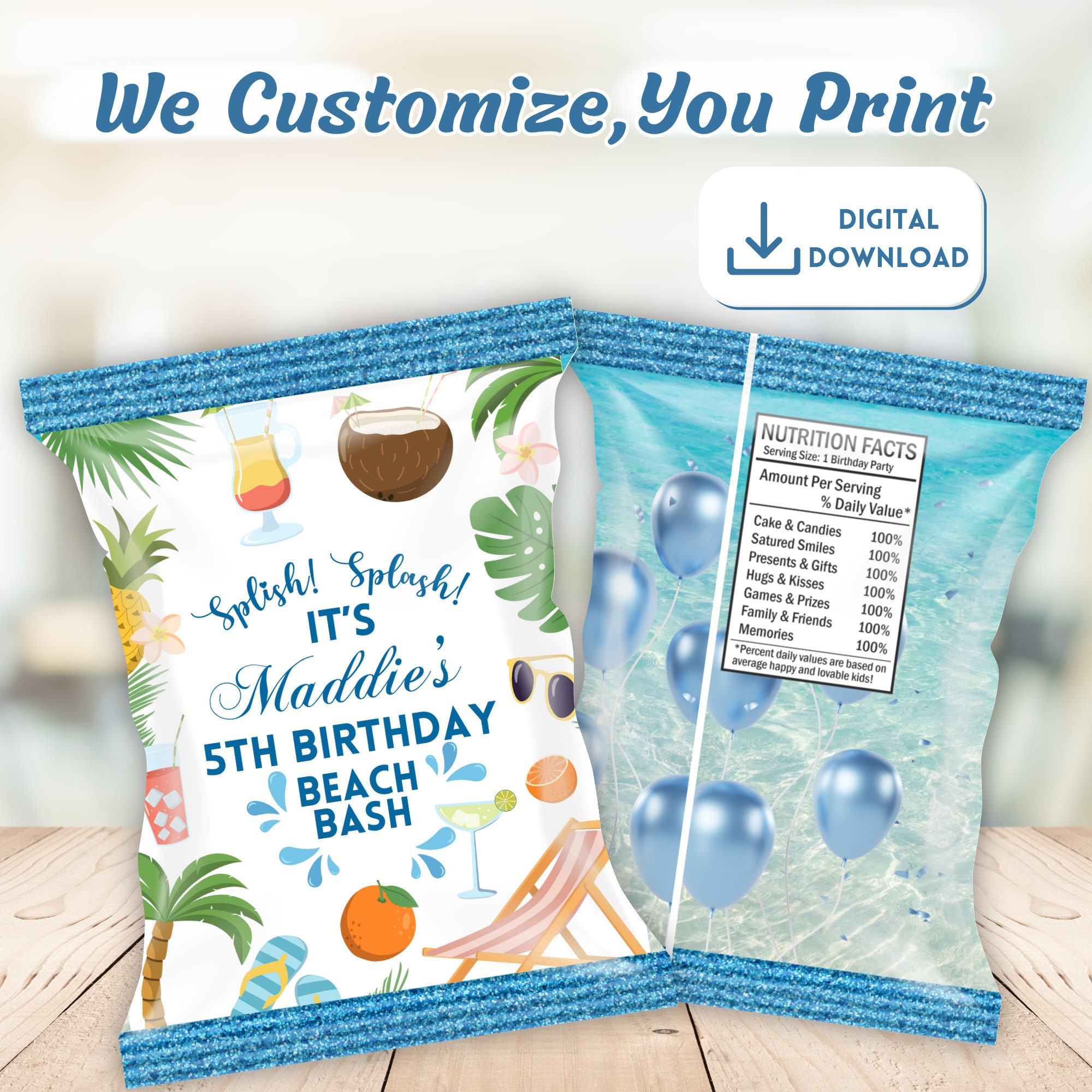 Beach Bash Chip Bag, Beach Theme Chip Bag, Beach Party Chip Bag, Girl ...