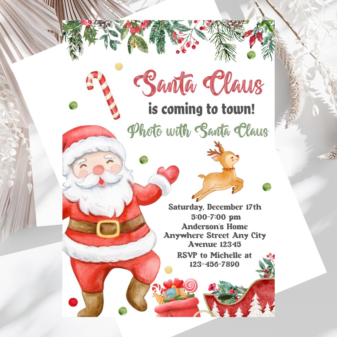 Editable Photo With Santa Invitation, Christmas Party Invite, Holiday ...
