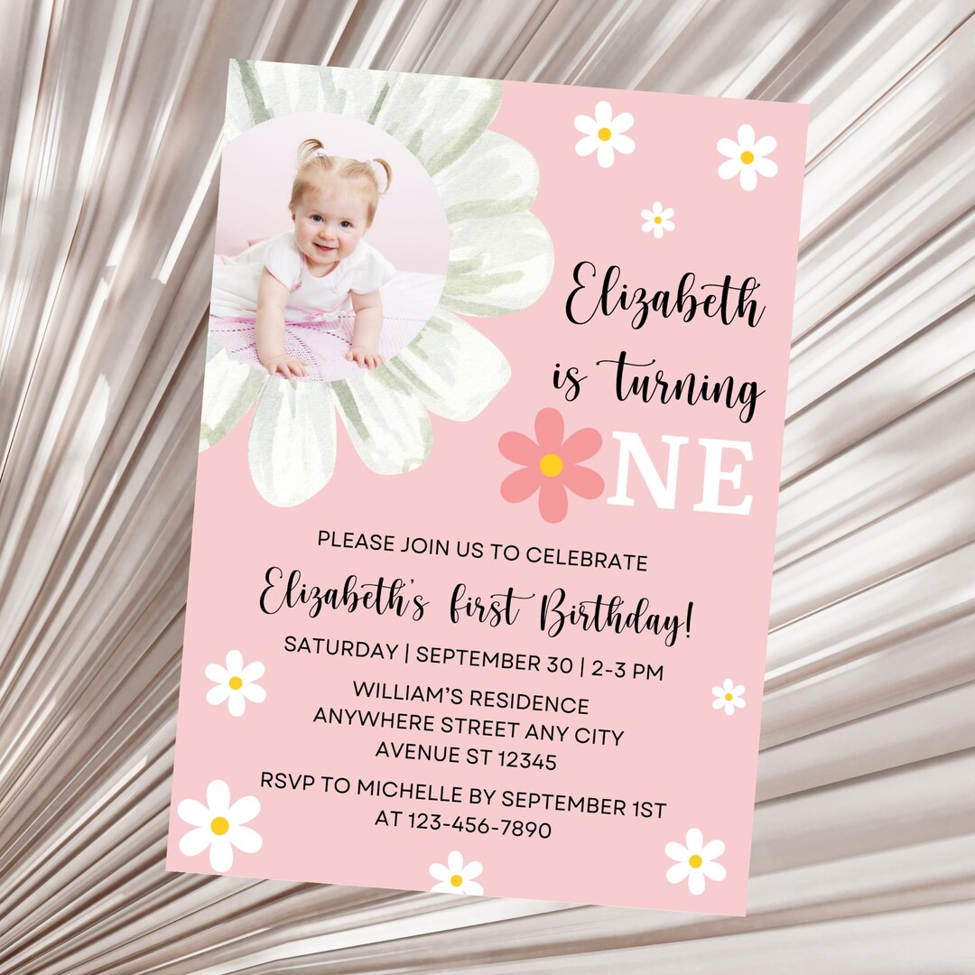 Editable Daisy Birthday Invitation With Photo, Daisy First Birthday ...