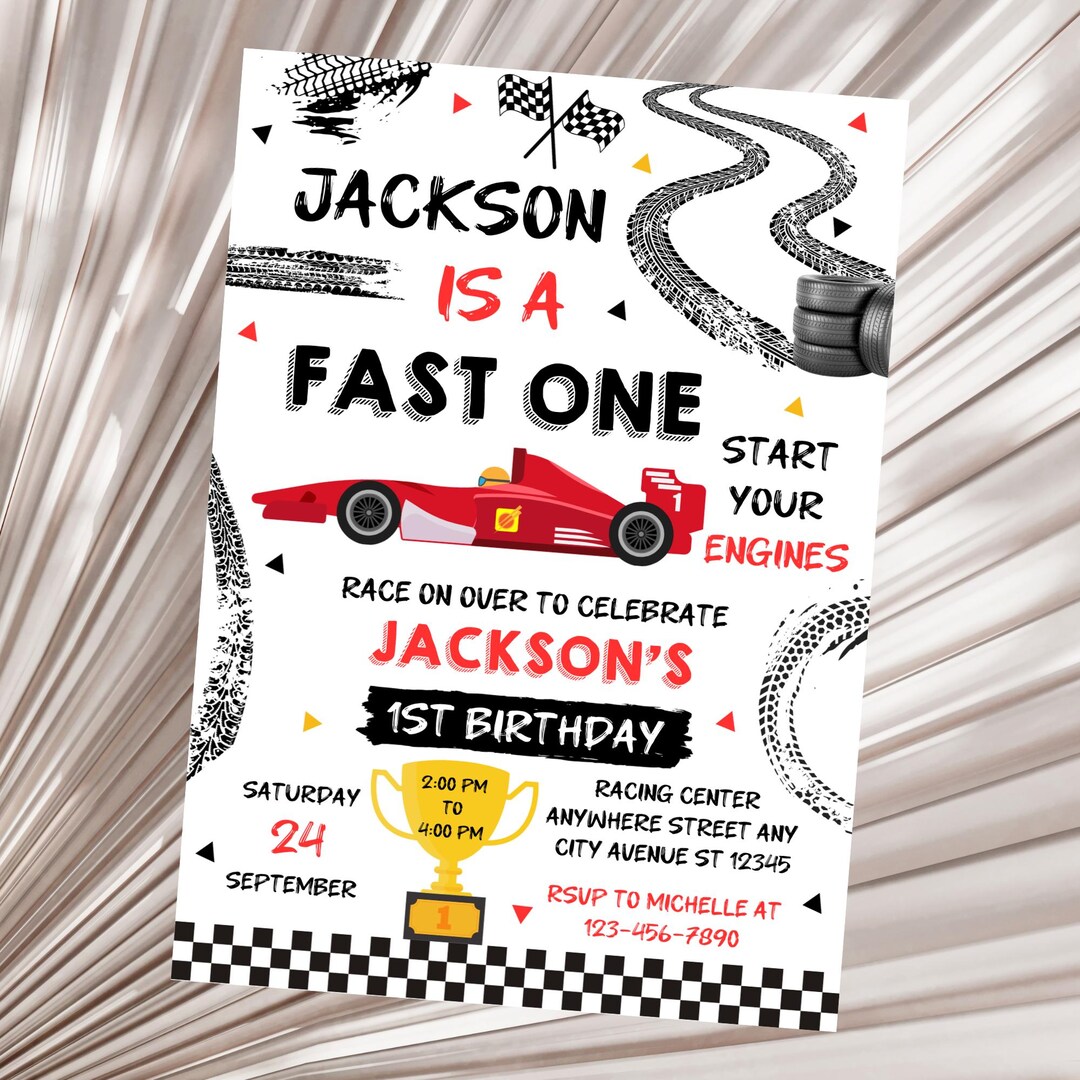 Editable Fast One Birthday Invitation Race Car 1st Birthday Invite Red ...