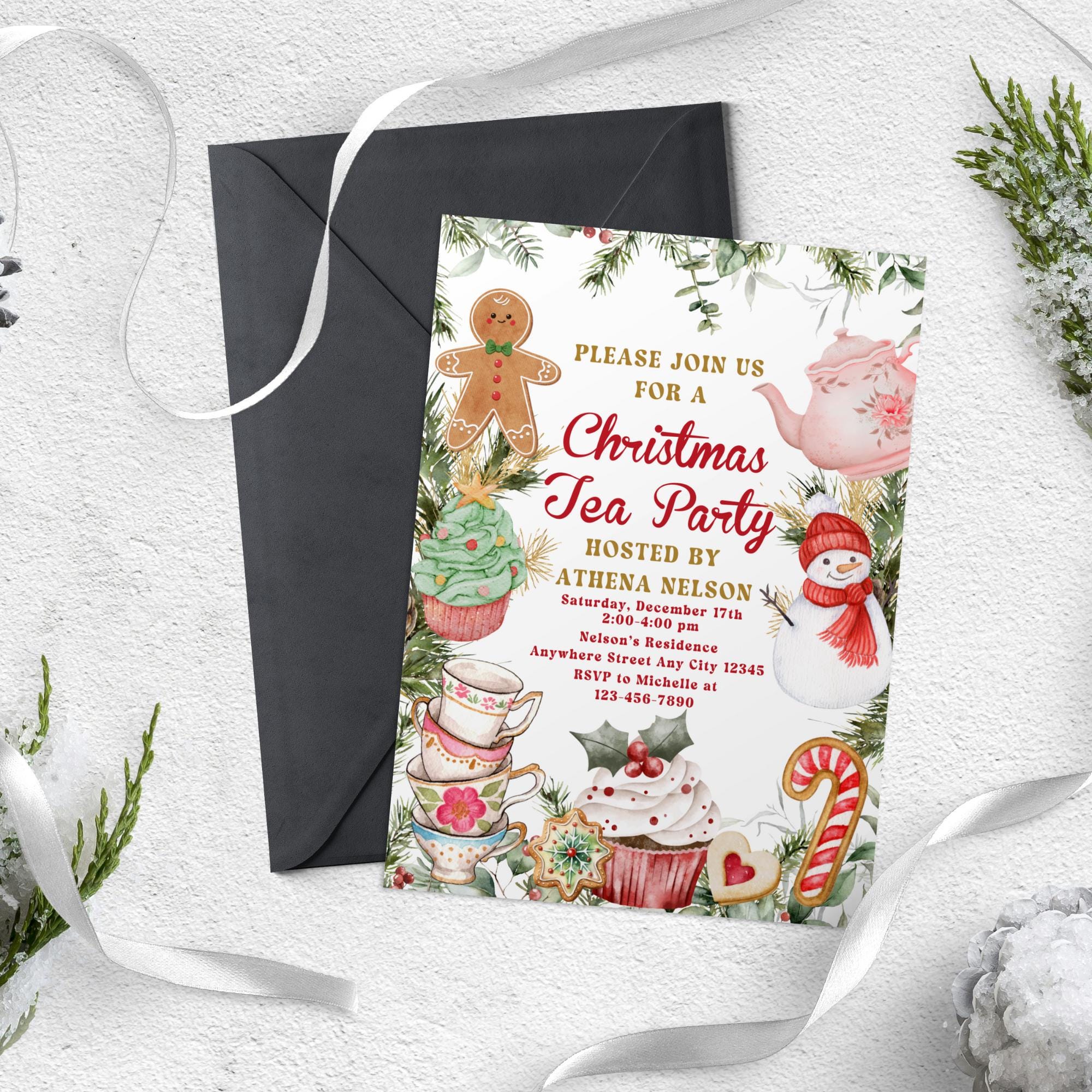 Editable Christmas Tea Party Invitation, Christmas Party Invite ...