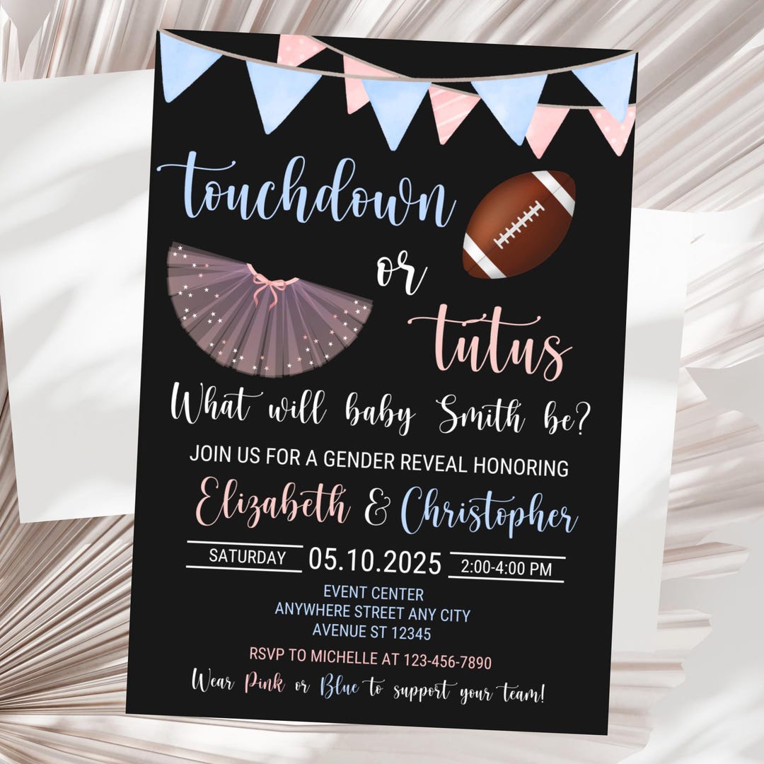 Touchdown or Tutus Gender Reveal Invitation, Tutus or Touchdown ...
