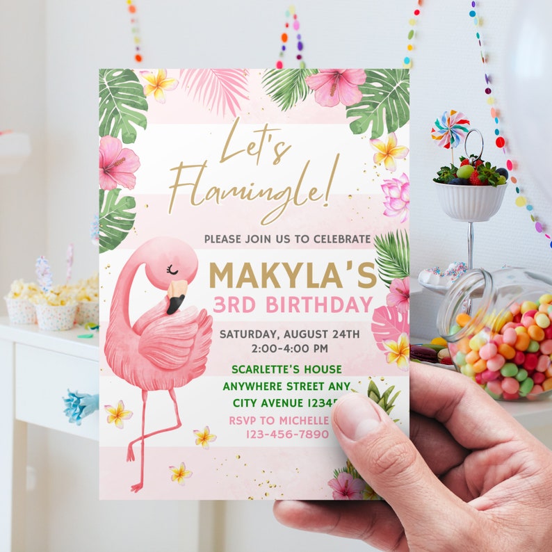 Editable Flamingo Birthday Invitation, Flamingle Invitation, Tropical ...