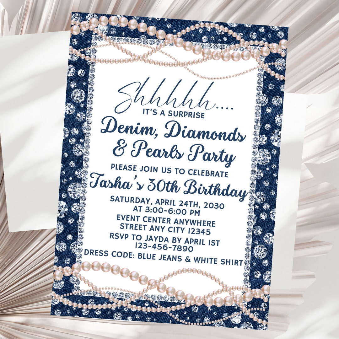 Denim Diamonds and Pearls Birthday Invitation Editable Denim Birthday ...
