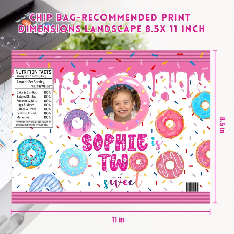 Two Sweet Donut Chip Bag Printable Template First Birthday Favor Donut ...