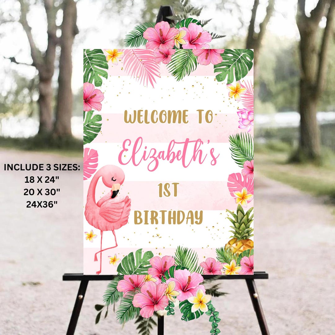 Editable Flamingo Birthday Welcome Sign,flamingo Welcome Board,flamingo ...