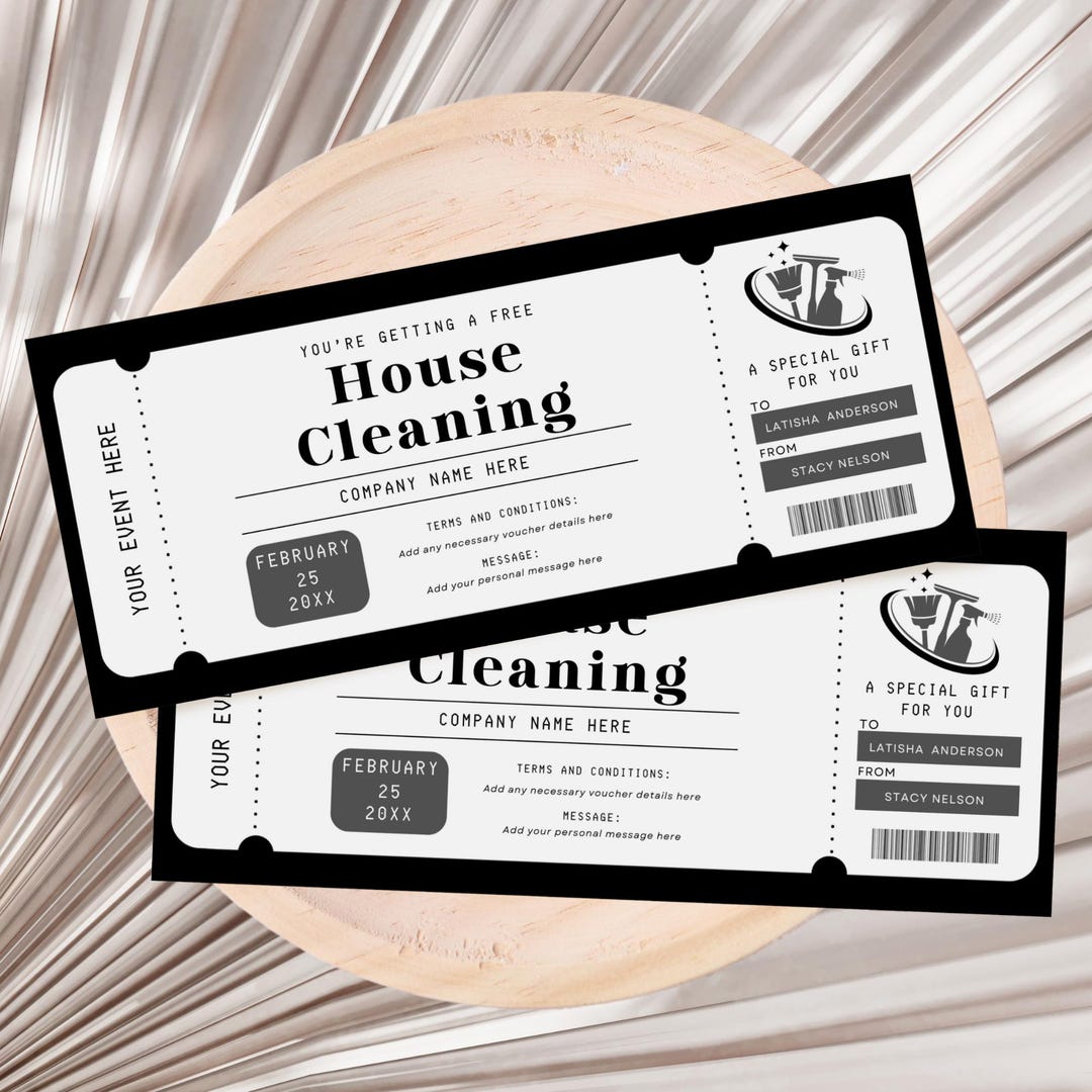 House Cleaning Ticket Gift Voucher, Cleaning Service Gift Certificate ...