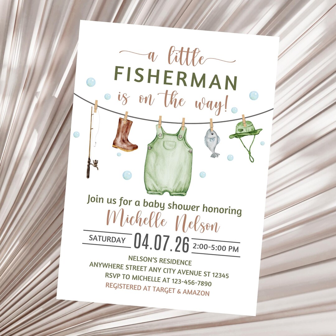 Editable Fishing Baby Shower Invitation, A Little Fisherman is on the ...