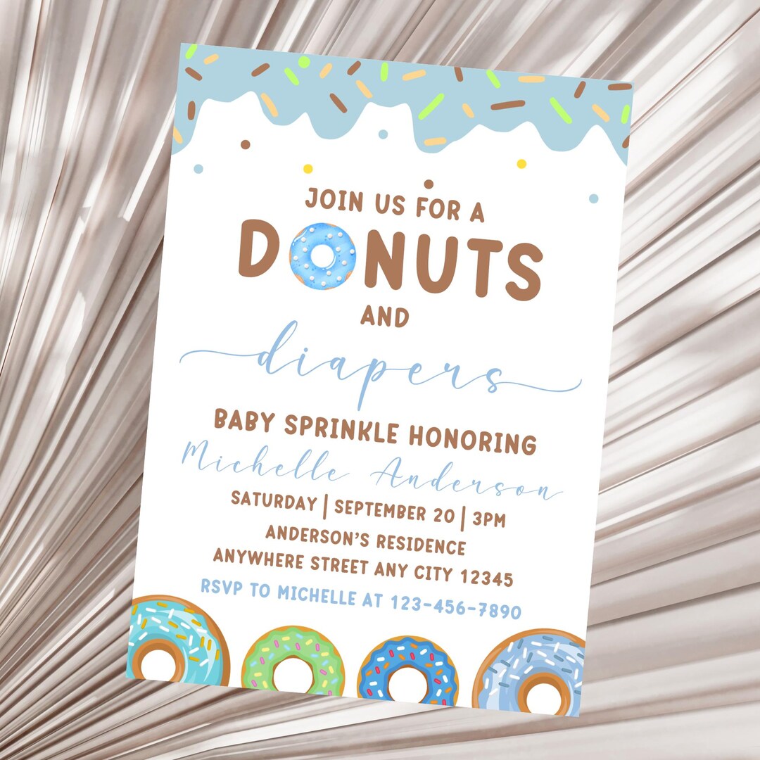 Editable Donuts and Diapers Baby Sprinkle Invitation, Donut Baby Shower ...