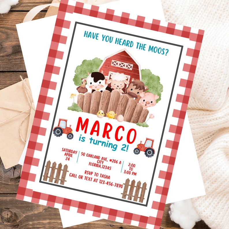 Farm Theme Birthday Invitation Farm Party Invites Barnyard Birthday ...