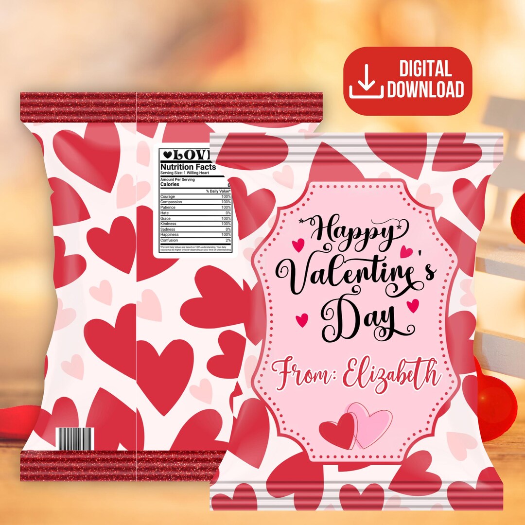 Valentine's Chip Bag Template, Valentine's Day Treat Bag, Valentine's ...