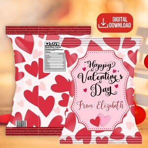 Valentine's Chip Bag Template, Valentine's Day Treat Bag, Valentine's ...