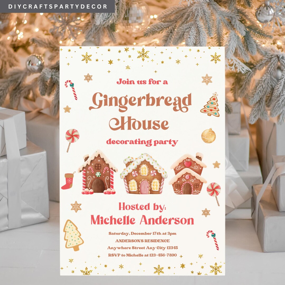 Editable Gingerbread House Decorating Party Invitation, Christmas Party ...
