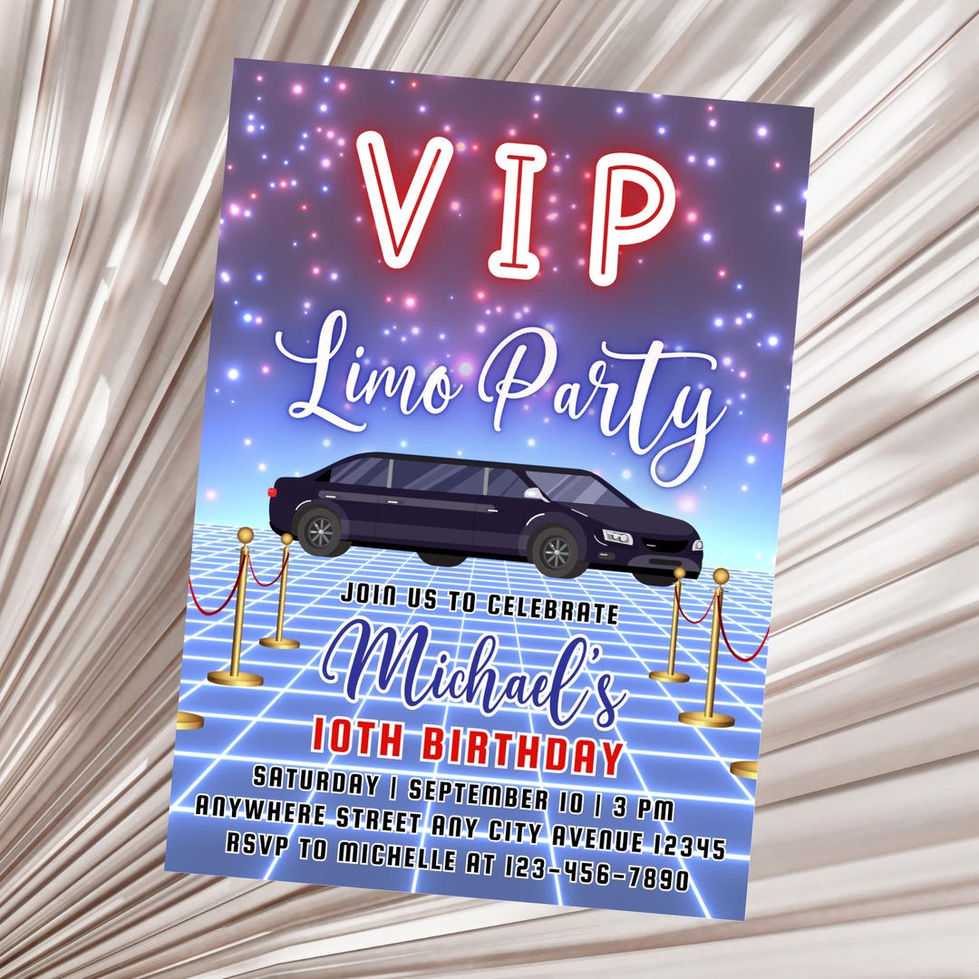 Limo Party Birthday Invitation, Editable Boy Limo Birthday Invitation ...