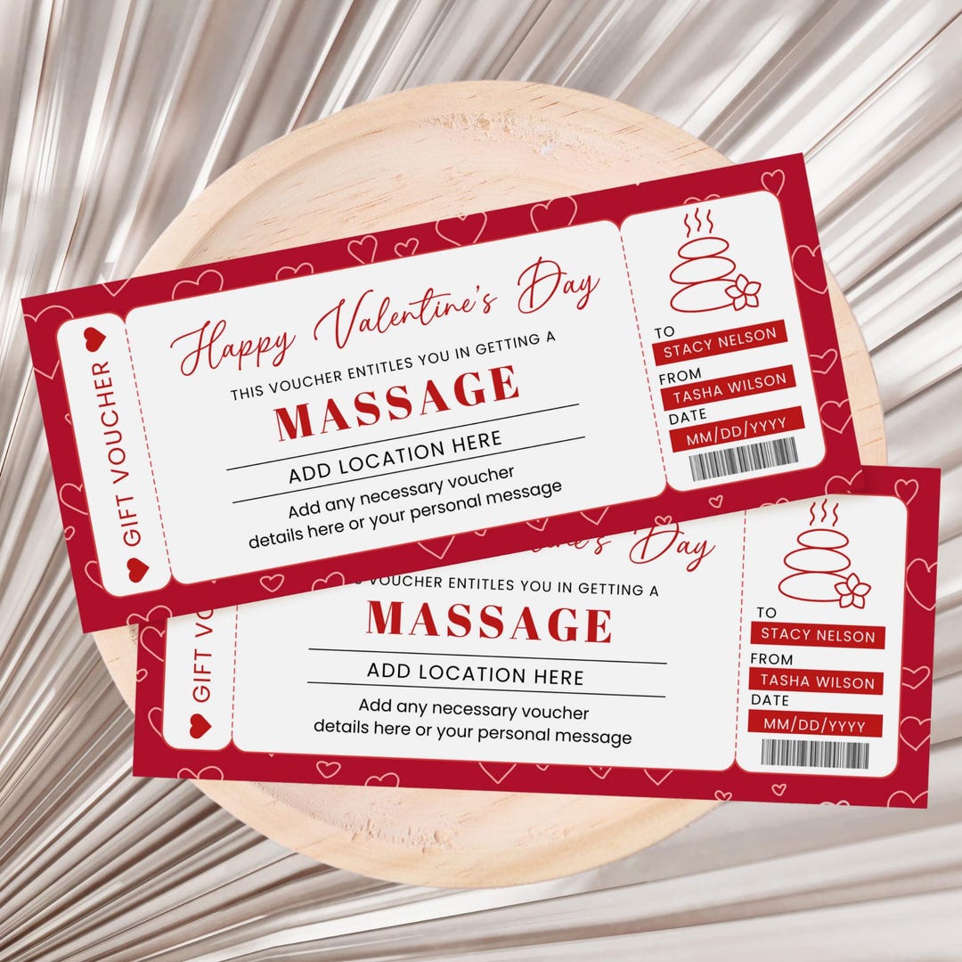 Valentine's Massage Ticket Gift Voucher, Valentine's Day Spa Gift ...