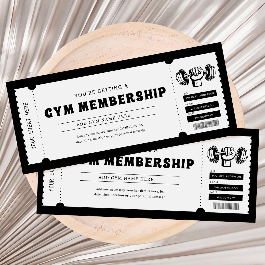 Gym Membership Ticket Gift Voucher, Gym Membership Gift Certificate ...