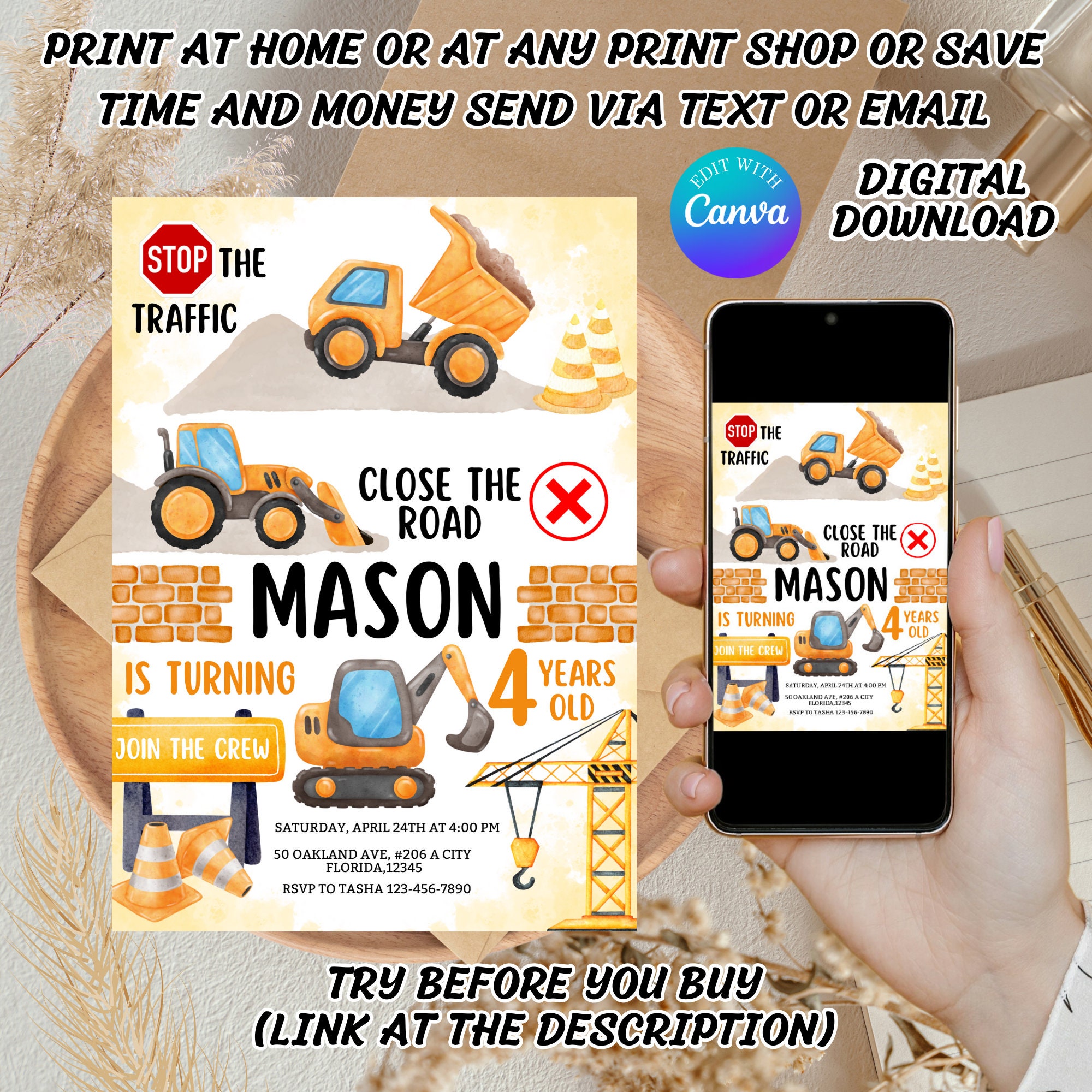 Construction Birthday Invitation Dump Truck Birthday Invitation ...