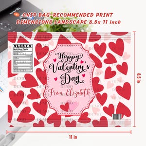 Valentine's Chip Bag Template, Valentine's Day Treat Bag, Valentine's ...