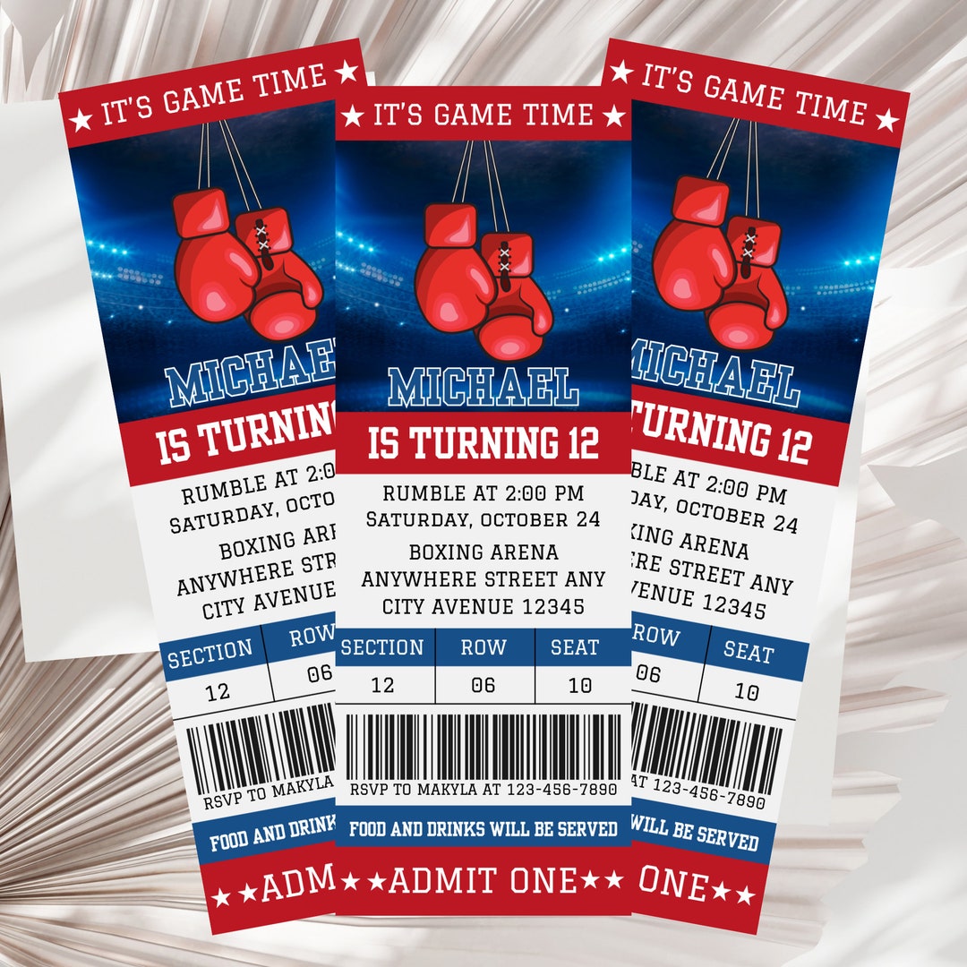 Boxing Ticket Birthday Invitation,ready to Rumble Ticket Birthday ...