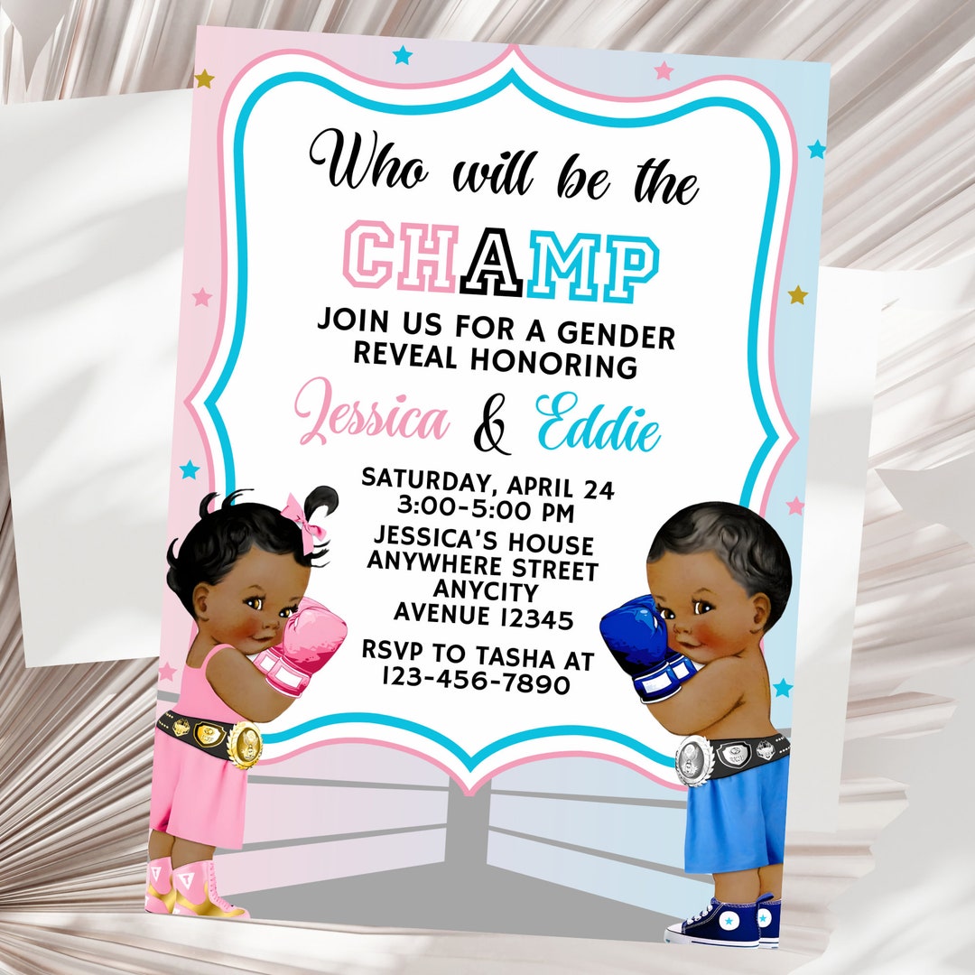 Editable Boxing Gender Reveal Invitation Who Will Be the Champ Boxer ...