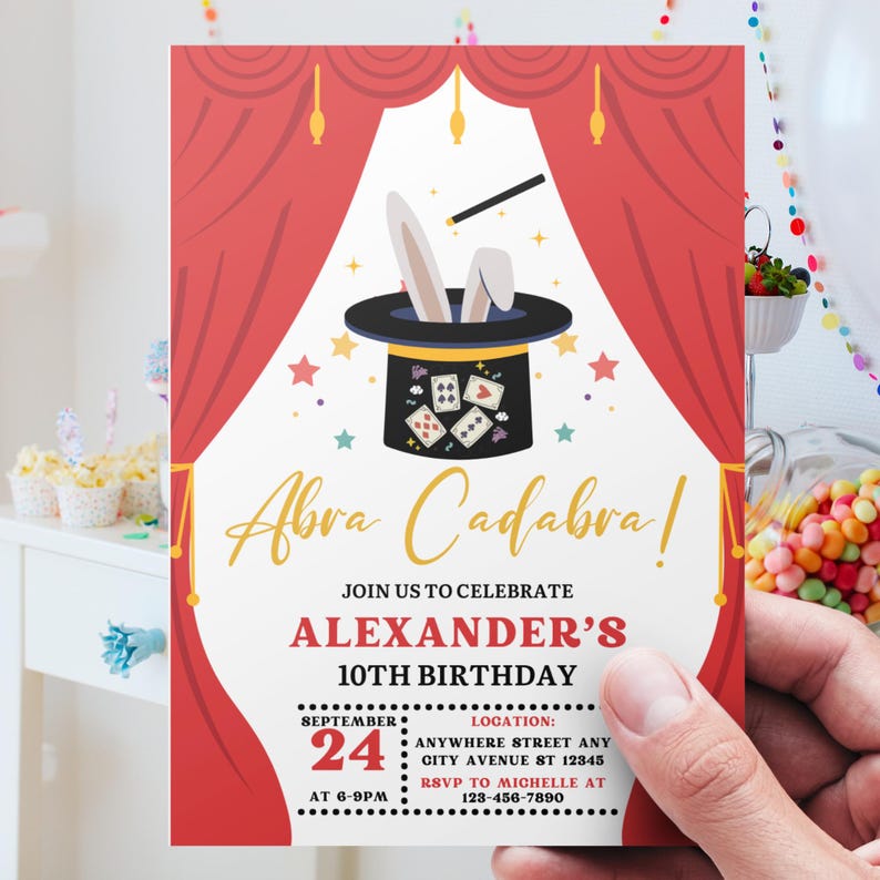 Editable Magic Show Birthday Invitation, Circus Birthday Party ...