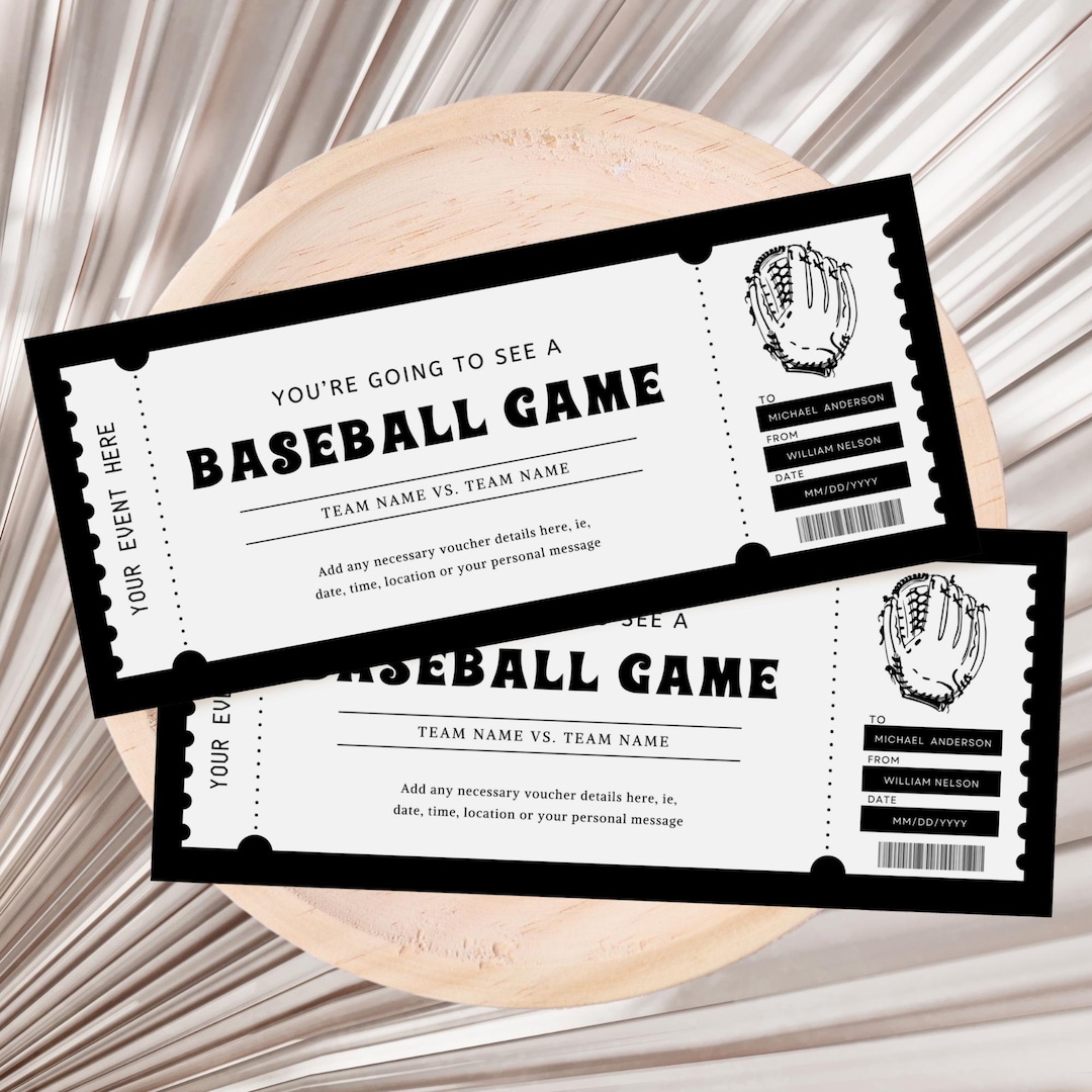 Baseball Game Ticket Gift Voucher, Baseball Gift Certificate, Sport ...