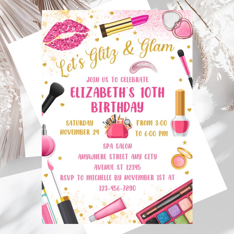 Editable Spa Party Birthday Invitation, Glam Party Invitation,spa Party ...