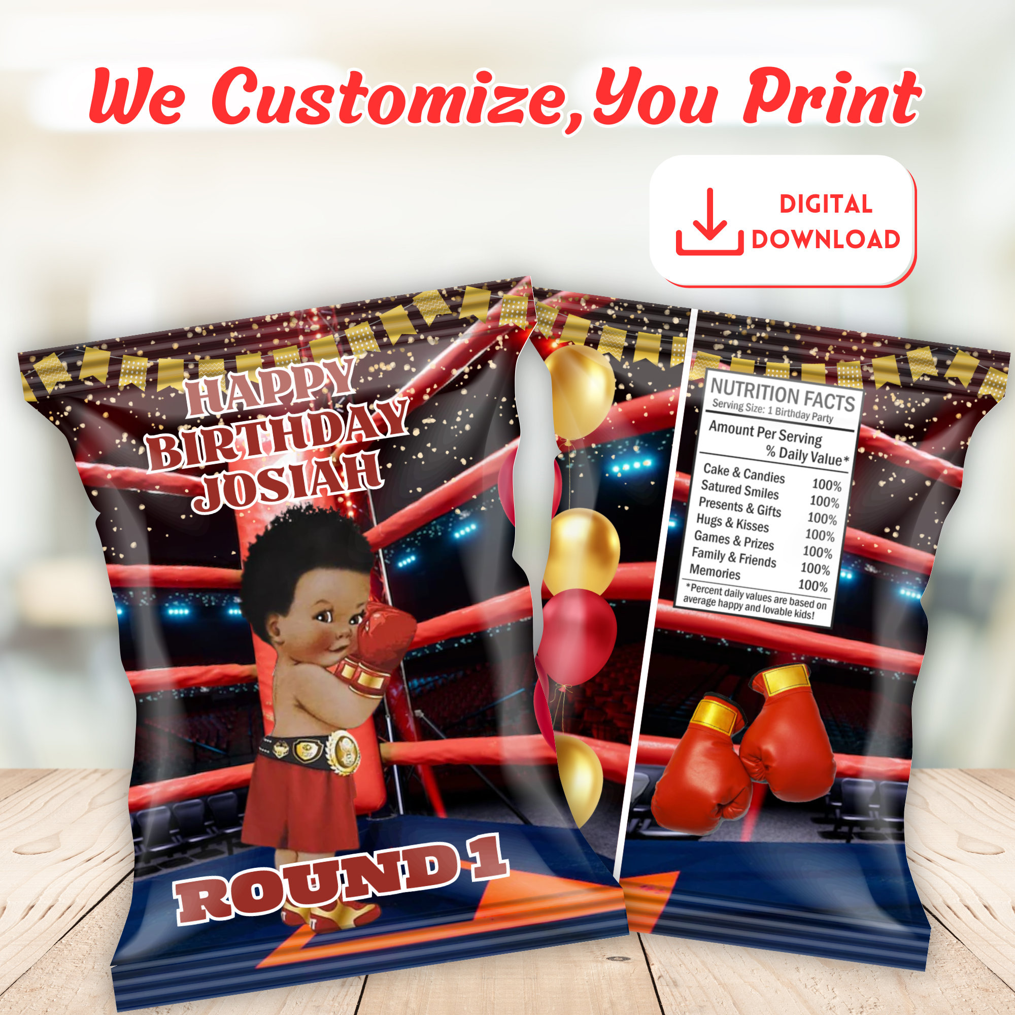 Boxing Birthday Party Chip Bag for Kids Birthday Party Afro Boxing Chip ...