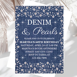 Denim and Pearls Birthday Invitation Template Editable Denim Birthday ...